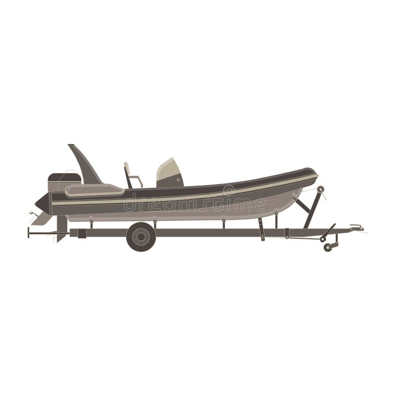 Inflatable Boat Trailer Side View Monochrome Flat in Gray Color Theme ...