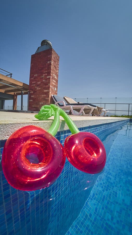 Inflatable Cherries Floating Swimming Pool Summer Vacation Stock Photos ...