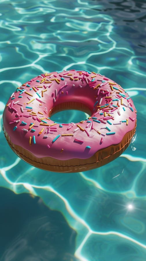 Inflatable Donuts Float in a Swimming Pool with Blue Water, Sunny Day ...