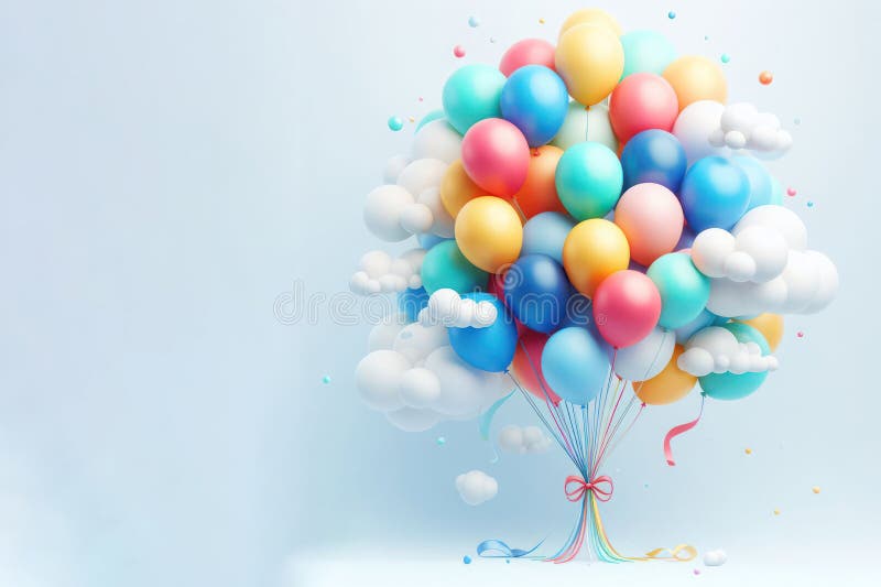 Inflatable, Festive Balloons among the Clouds. Place for Text. Stock ...