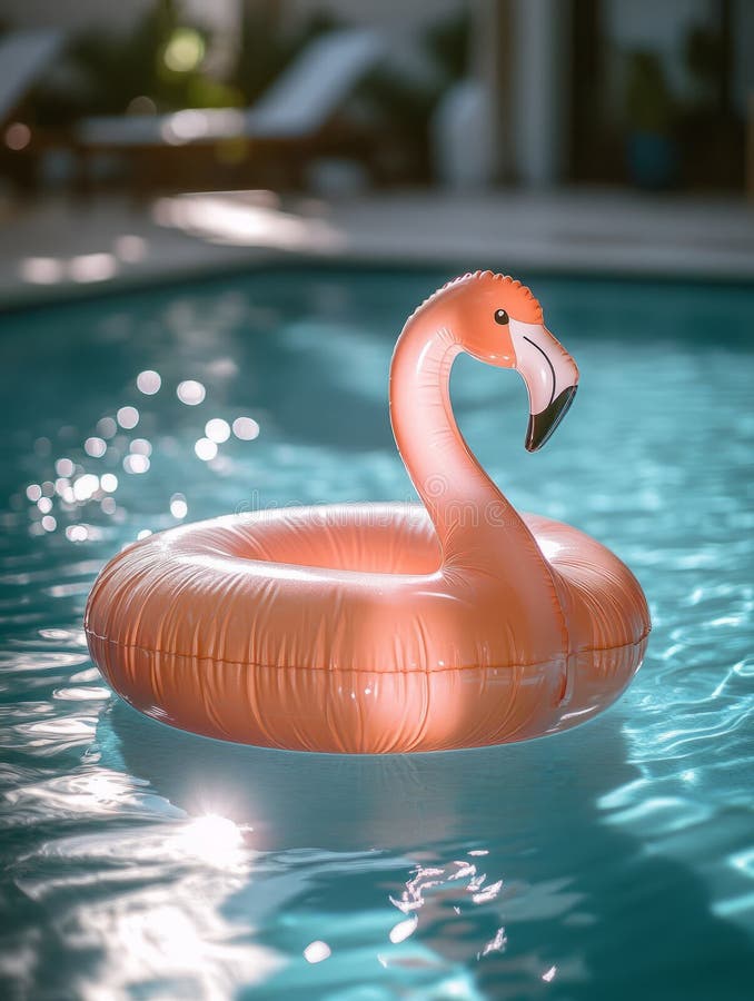 Inflatable Flamingo Float in a Sunlit Swimming Pool. Stock Photo ...