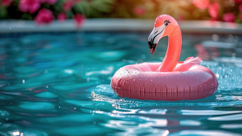 Inflatable Flamingo Float in Swimming Pool. Generative Ai Stock ...