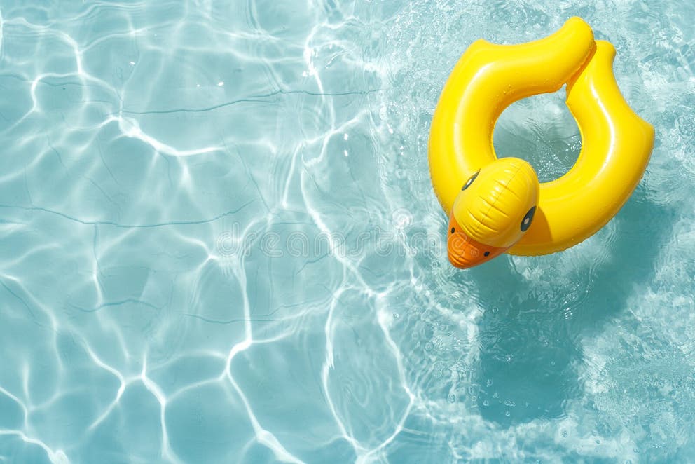 Inflatable Float Rubber Ring in the Shape of a Yellow Duckling in Blue ...