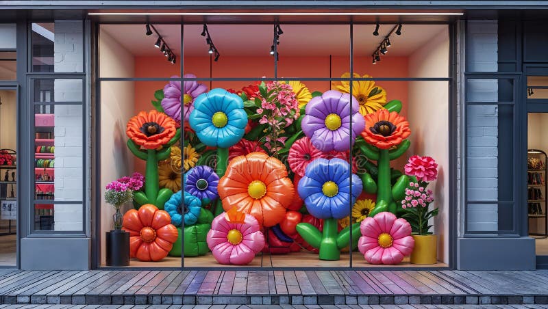 Inflatable Flowers Decorating a Modern Store Window Display Stock ...