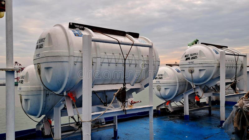 Inflatable Life Raft on the Ship Deck Stock Photo - Image of deck, life ...
