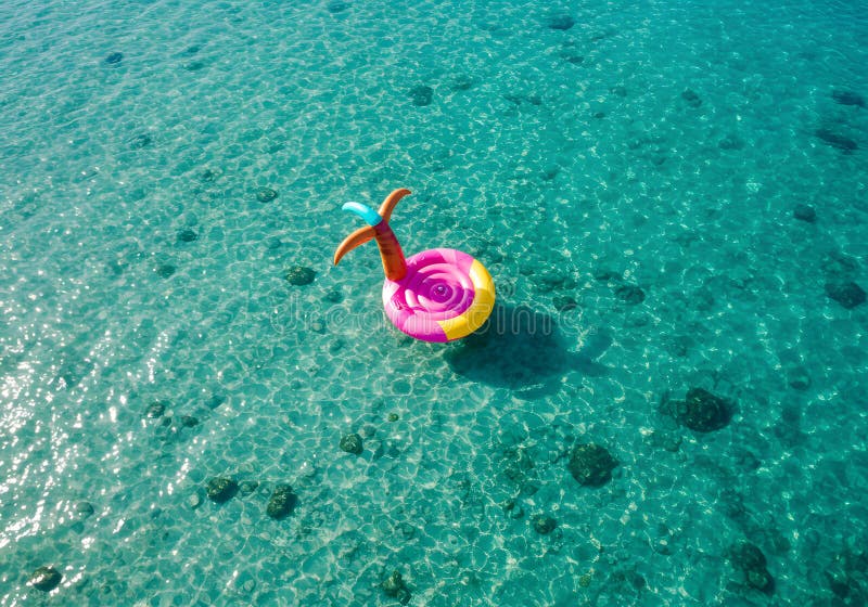 Inflatable Palm Tree Float in Turquoise Water Stock Illustration ...