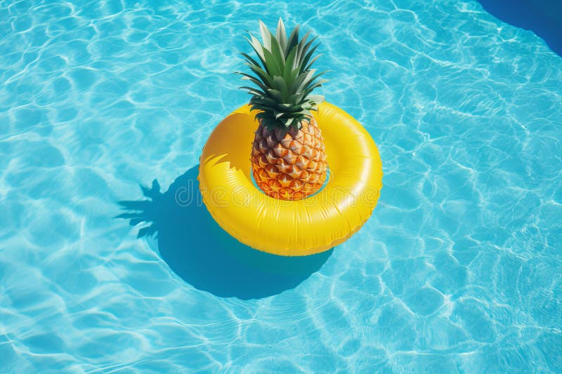 Inflatable Pineapple Swimming Pool Float. Summer Vacation Stock Photo ...