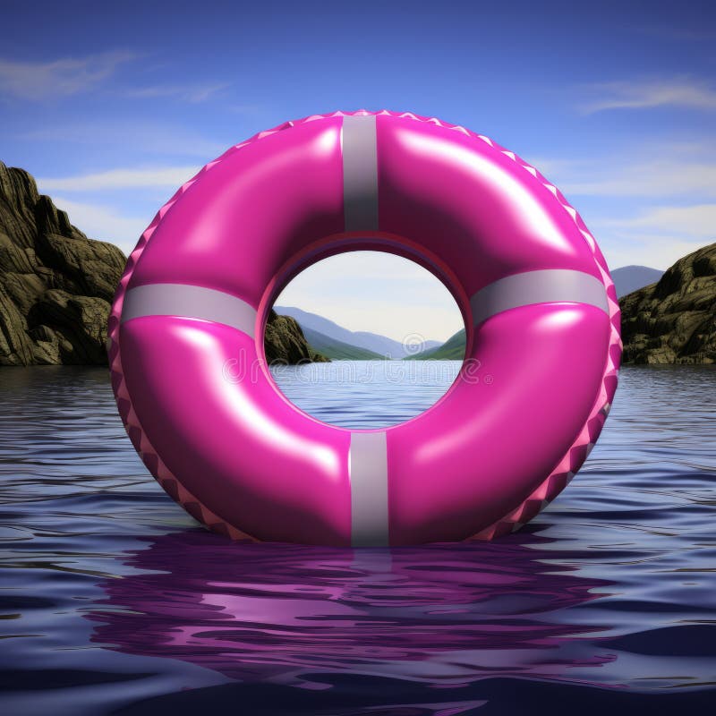 An Inflatable Pink Life Preserver Floating in the Water Stock ...