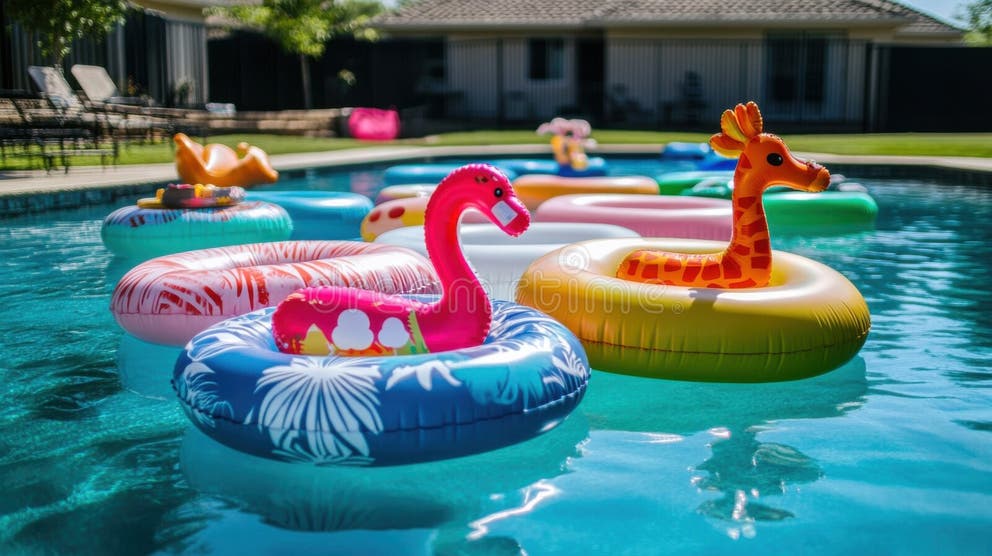 Inflatable Pool Floaties Summer Fun. AI Generated Stock Illustration ...