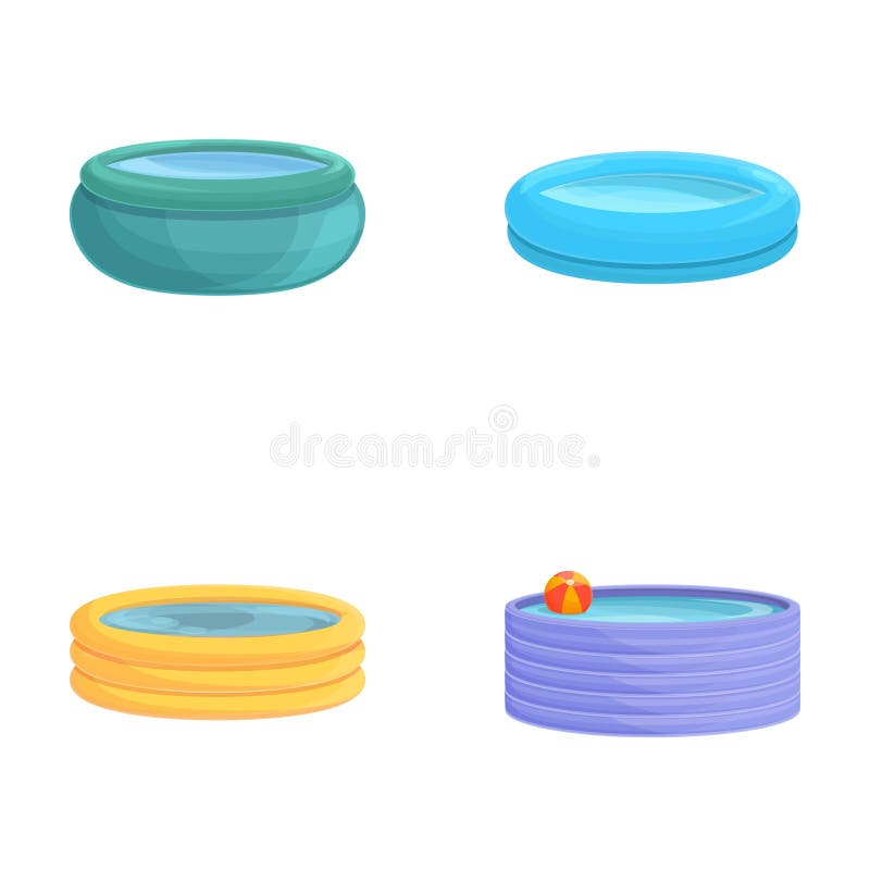 Inflatable Pool Icons Set Cartoon Vector. Swimming Pool of Various Shape Stock Vector ...