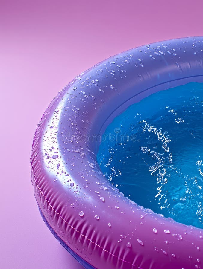 Inflatable Pool with Water Droplets on a Pink Background. Stock Image ...