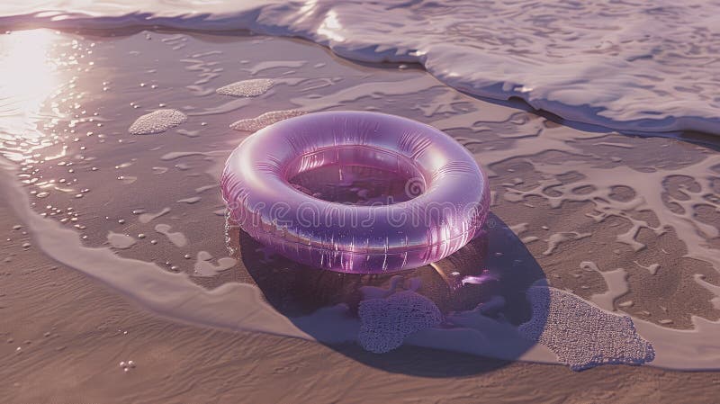 An Inflatable Ring on the Beach, with Waves and Sand Depicted, the ...