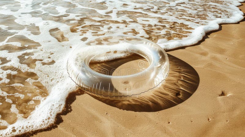 An Inflatable Ring on the Beach, with Waves and Sand Depicted, the ...