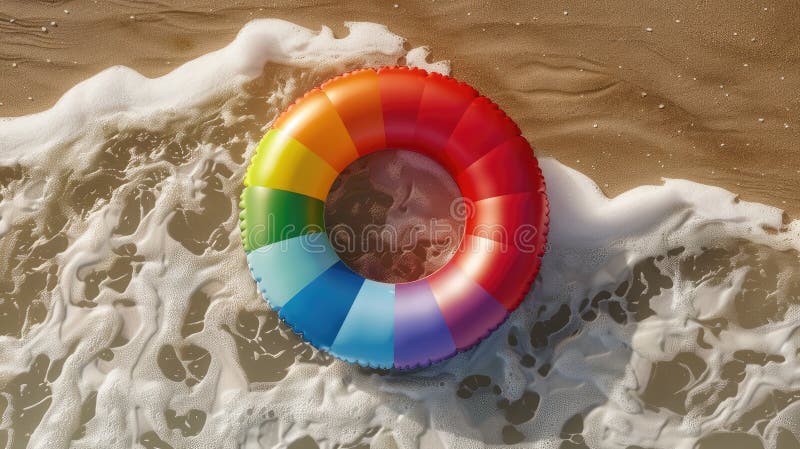 An Inflatable Ring on the Beach, with Waves and Sand Depicted, the ...