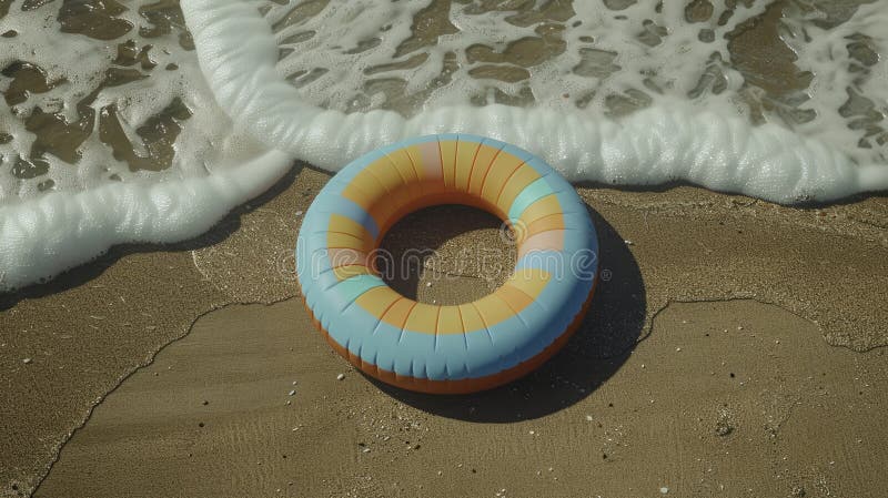 An Inflatable Ring on the Beach, with Waves and Sand Depicted, the ...