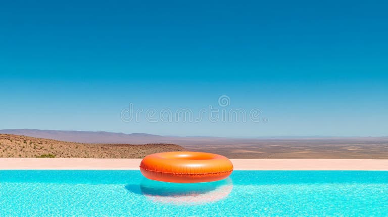 Inflatable Ring Floating in Infinity Pool Overlooking Desert Landscape ...