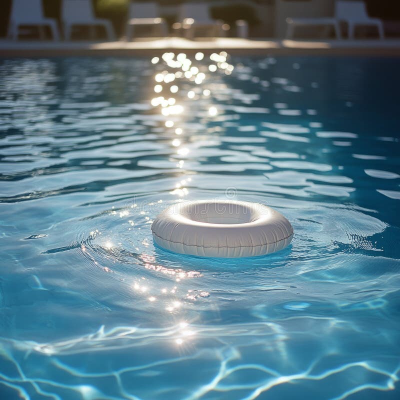 Inflatable Ring Floating in a Sunlit Swimming Pool. Stock Image - Image ...