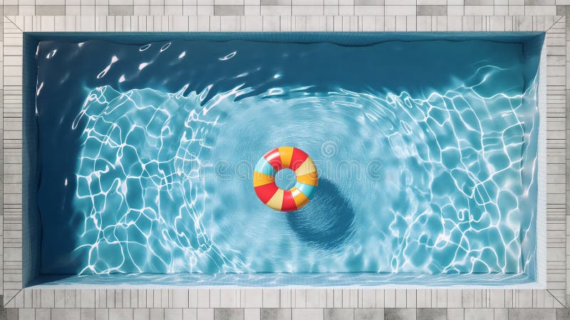 An Inflatable Ring Floats on the Surface of the Pool. Top View Stock ...