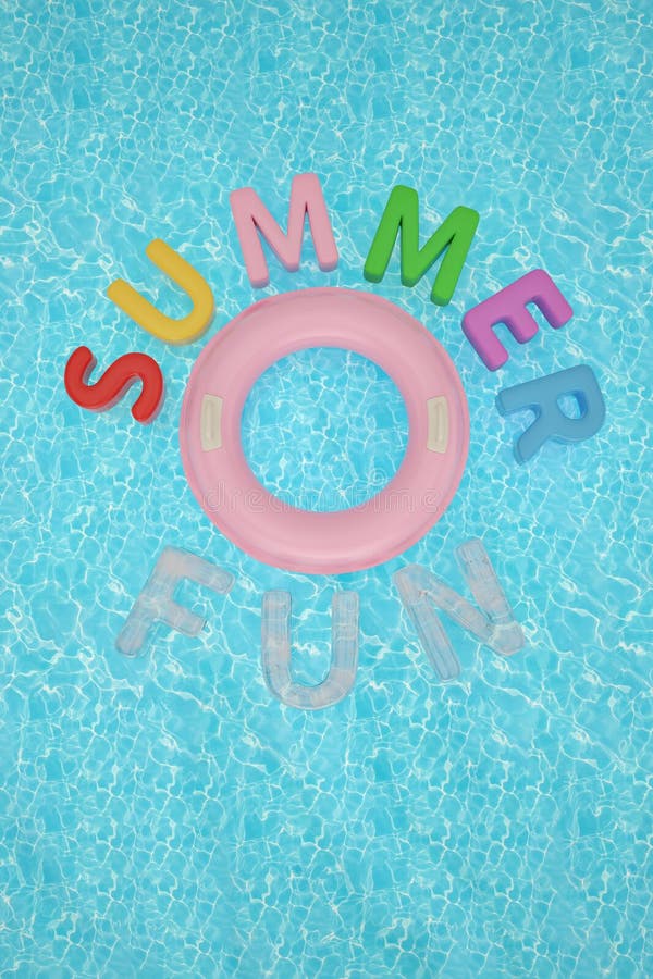 Inflatable Ring and Summer Fun on Blue Water 3D Illustration. Stock ...