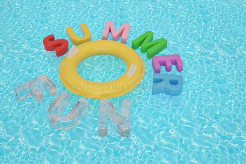 Inflatable Ring and Summer Fun on Blue Water 3D Illustration. Stock ...