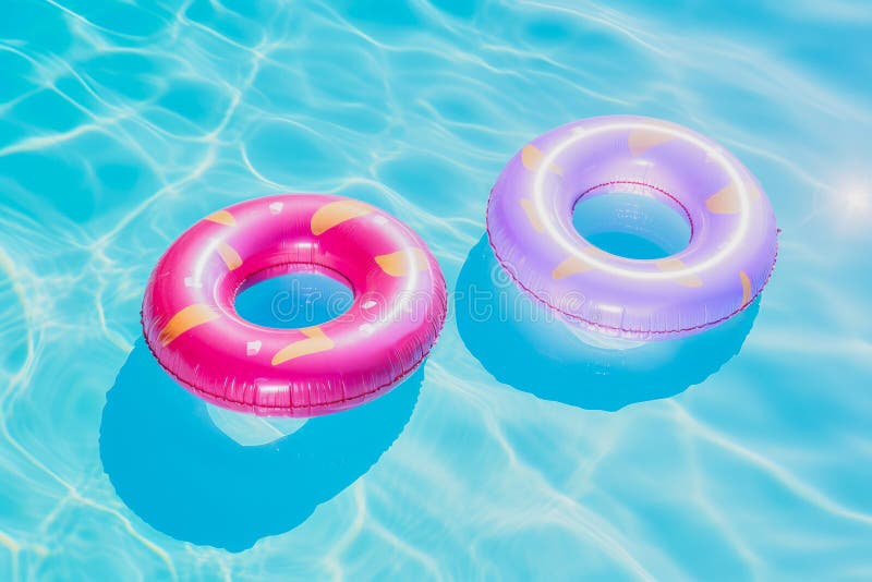 Inflatable Rings Floating on the Water in a Pool Stock Photo - Image of ...