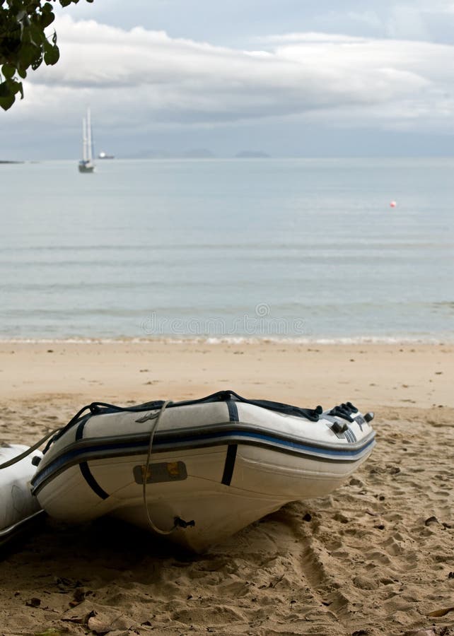 Inflatable Rubber Boat on Beach. Stock Image - Image of silence, clean ...