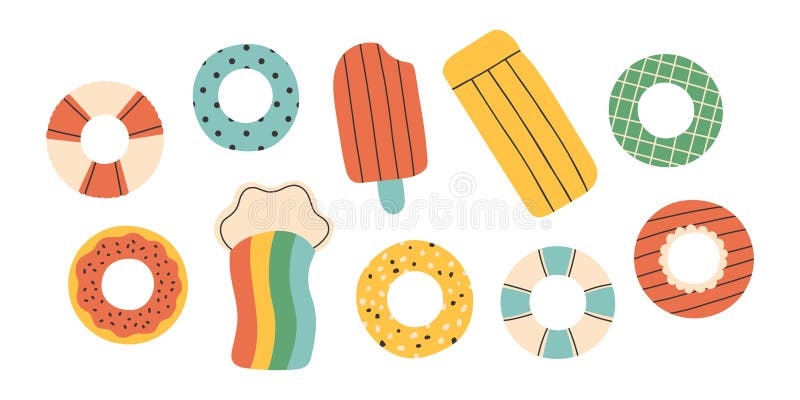 Inflatable Rubber Swimming Rings Set, Top View. Swimming Ring Set ...