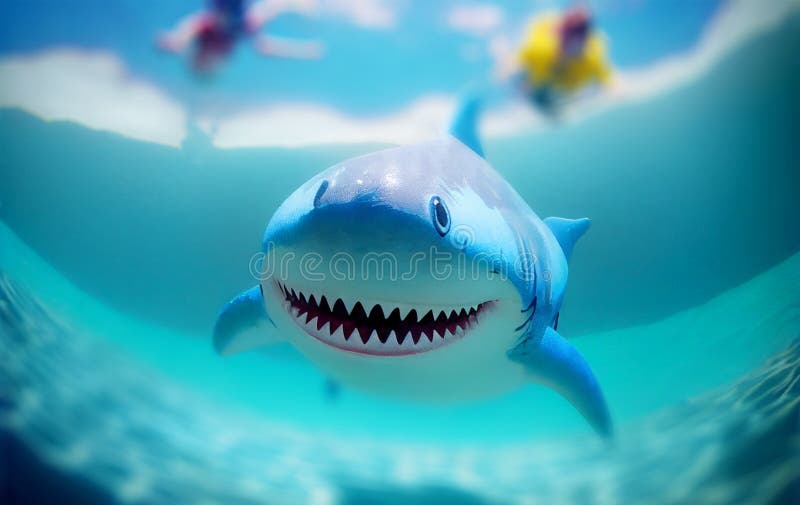 Inflatable Shark Attack Underwater in Pool, Generative AI Illustration ...