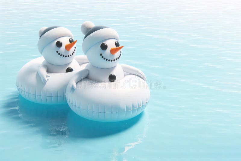 Inflatable Snowmen Float in the Water. Space for Text. Stock Photo ...