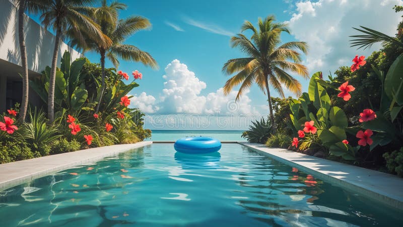 Inflatable Swimming Circle in the Pool, Summer Day Stock Illustration ...