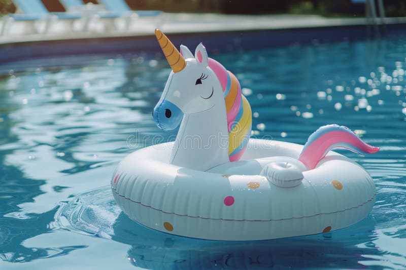 Inflatable Unicorn Shaped Matress in Swimming Pool Stock Illustration ...