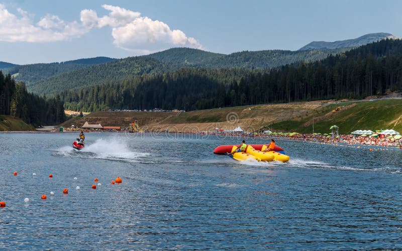 Inflatable water sled stock photo. Image of nature, tourist - 63656940