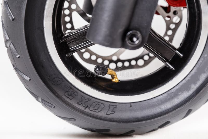 The Inflatable Wheel of the Electric Scooter is Close-up Stock Image ...