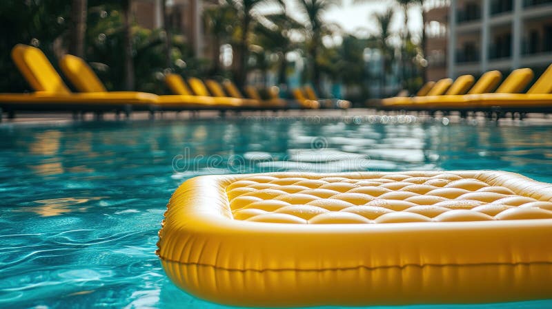 Inflatable Yellow Pool Float Resting on Blue Water Stock Image - Image ...