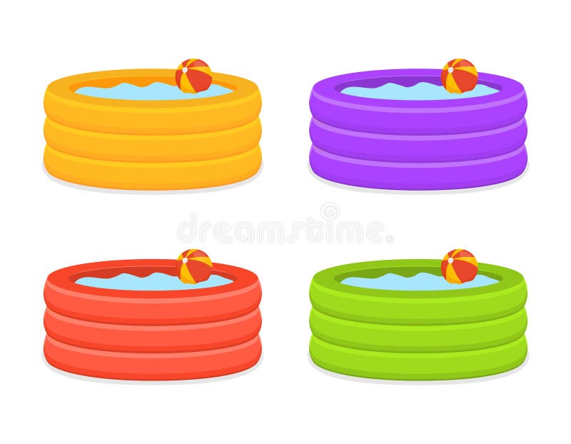 Inflate Backyard Pool Baby Plastic Flat Vector. Portable Rubber Pool ...
