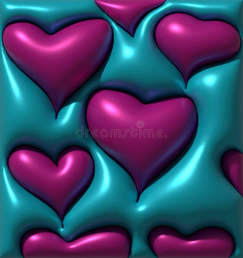 Inflated Pink Hearts with Shiny Soft Surface on Blue Background, 3D ...