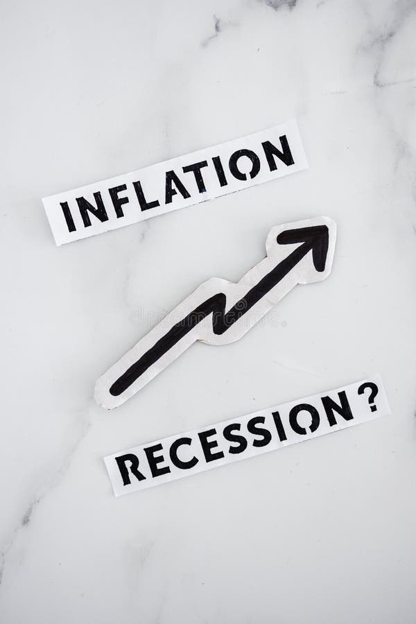 Inflation with Arrow Going Up and Recession Texts with Question Mark ...