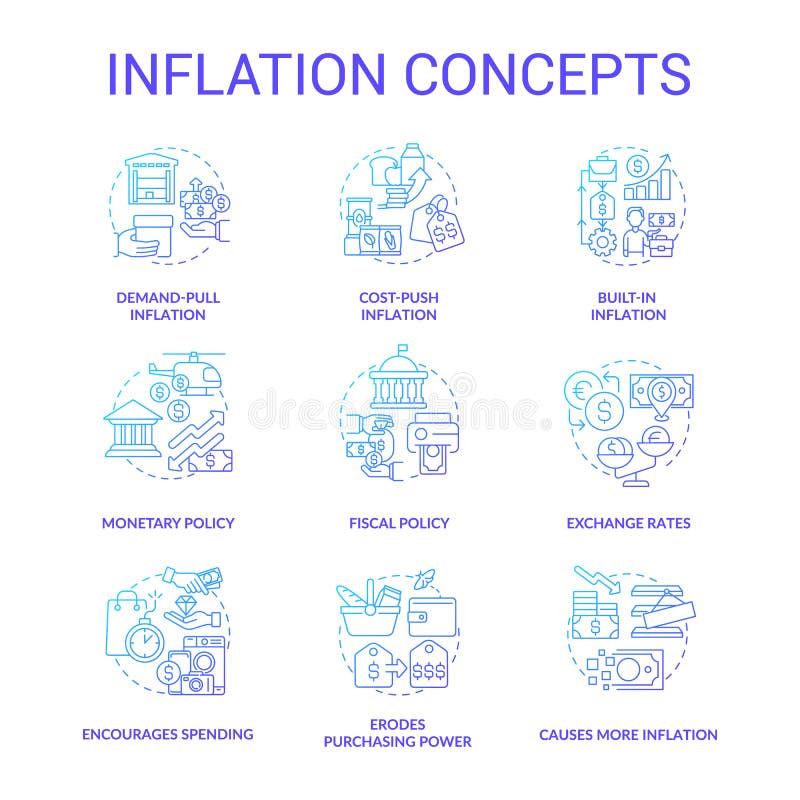 Inflation Blue Gradient Concept Icons Set Stock Vector - Illustration ...