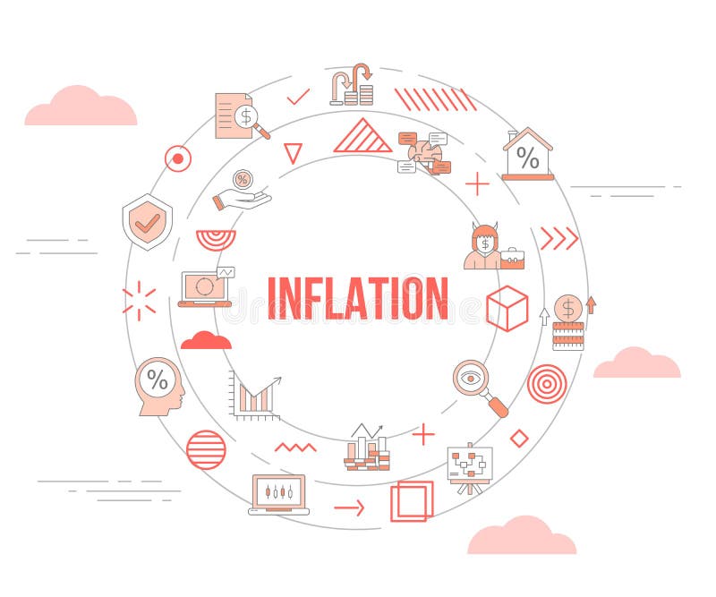 Inflation Concept with Icon Set Template Banner and Circle Round Shape ...