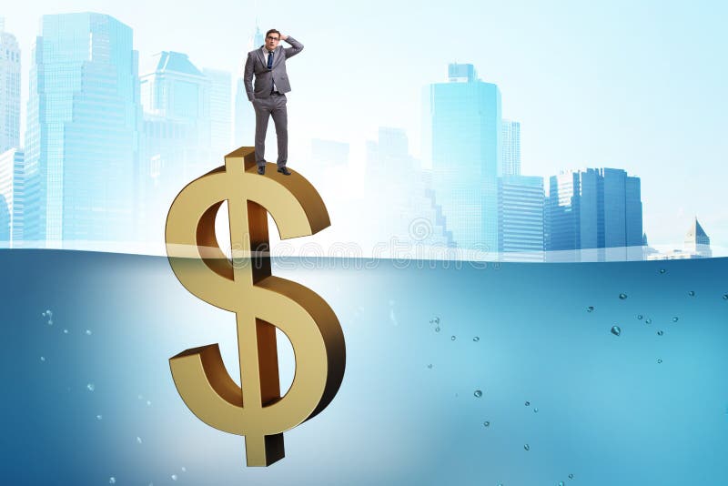 Inflation Concept with Sinking Dollar Sign Stock Illustration ...