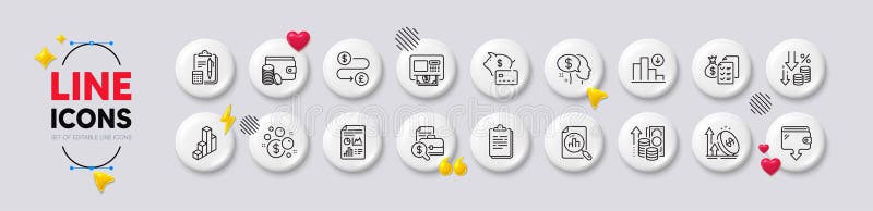 Inflation, Decreasing Graph and Payment Method Line Icons. for Web App ...