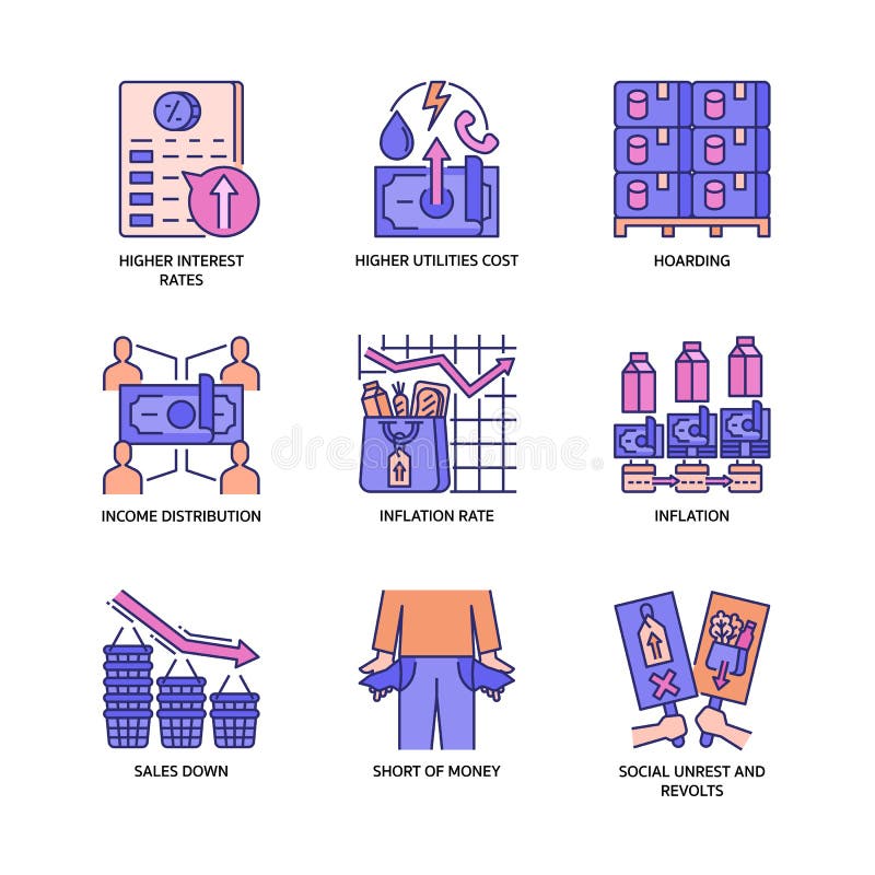 Inflation Icon Set stock vector. Illustration of decrease - 249996548