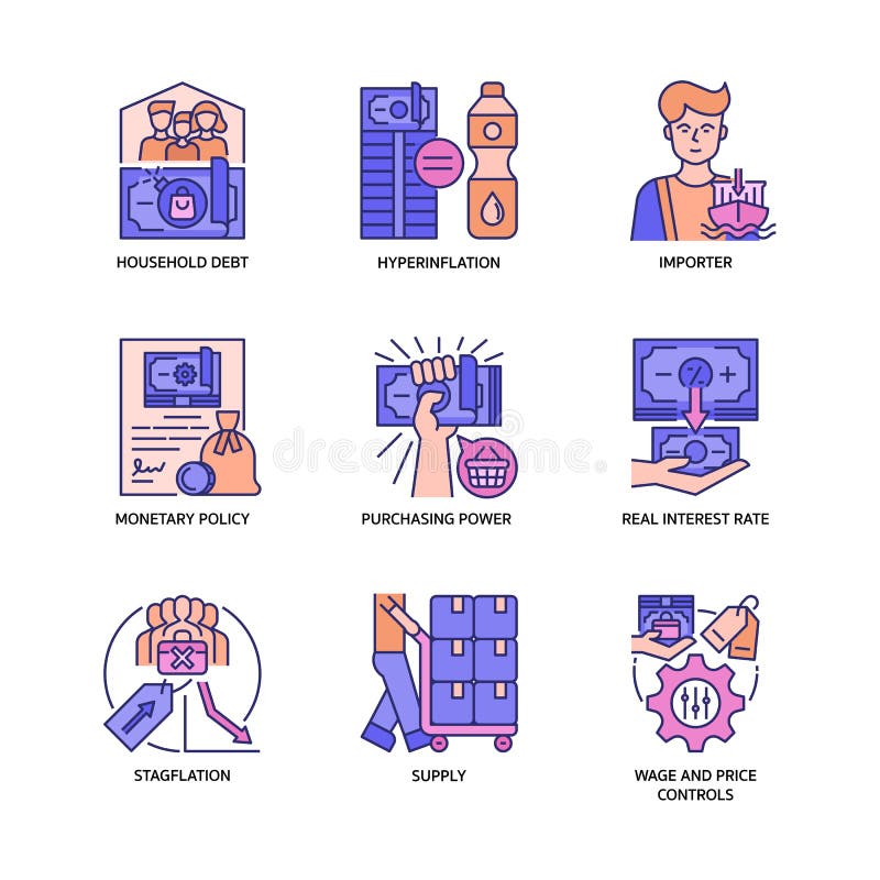 Inflation Icon Set stock vector. Illustration of decrease - 249996549