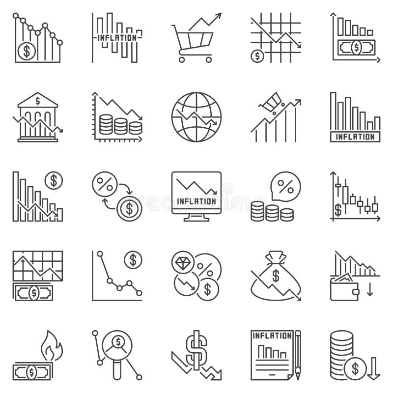 Inflation Outline Icons Set - Hyperinflation and Financial Crisis ...