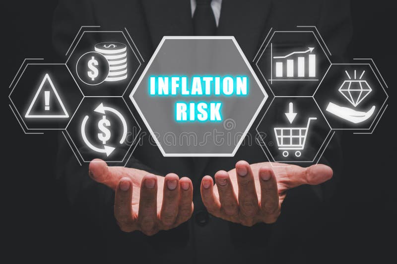 Businessman Hand Holding Inflation Risk Icon on Virtual Screen Stock ...