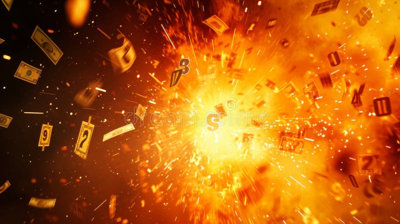 Fiery Explosion with Currency Symbols in Chaos Stock Photo - Image of ...