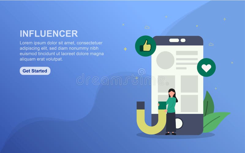 Influence Landing Page Template. Flat Design Concept of Web Page Design ...