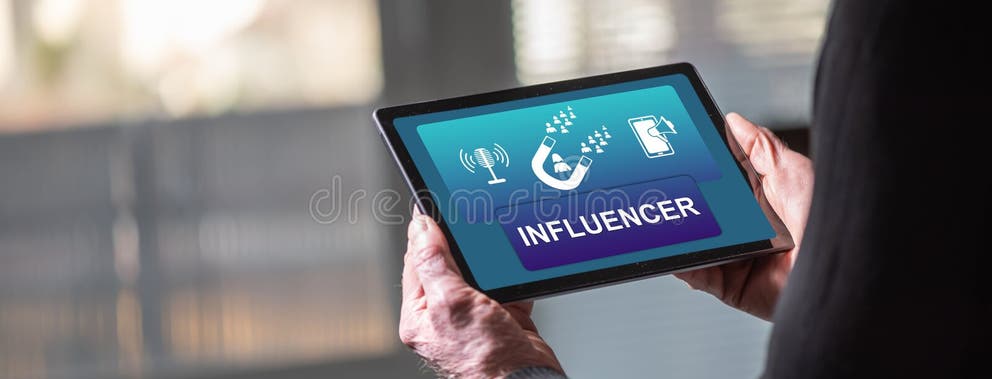 Influencer Concept on a Tablet Stock Photo - Image of communication ...