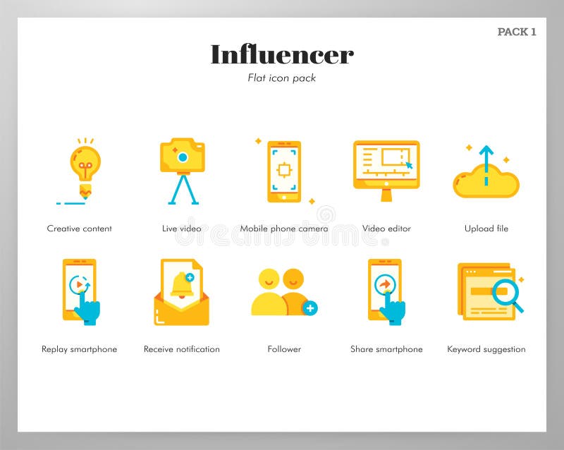 Influencer icons flat pack stock vector. Illustration of restart ...