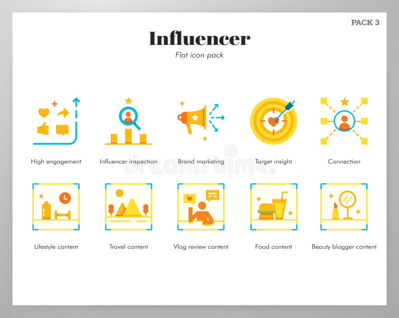Influencer icons flat pack stock vector. Illustration of influencer ...